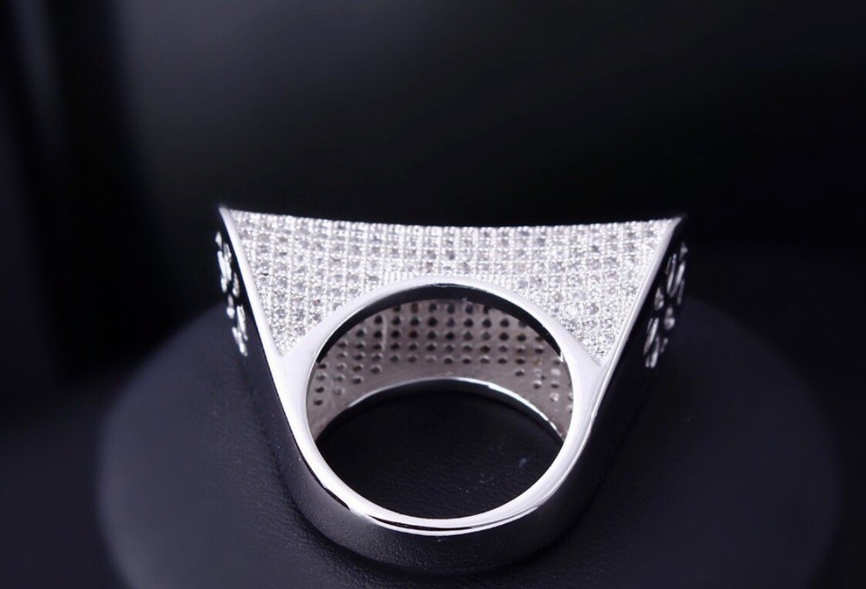 18k White Gold Plated Big Ring made w Swarovski Crystal Stone Bold ...