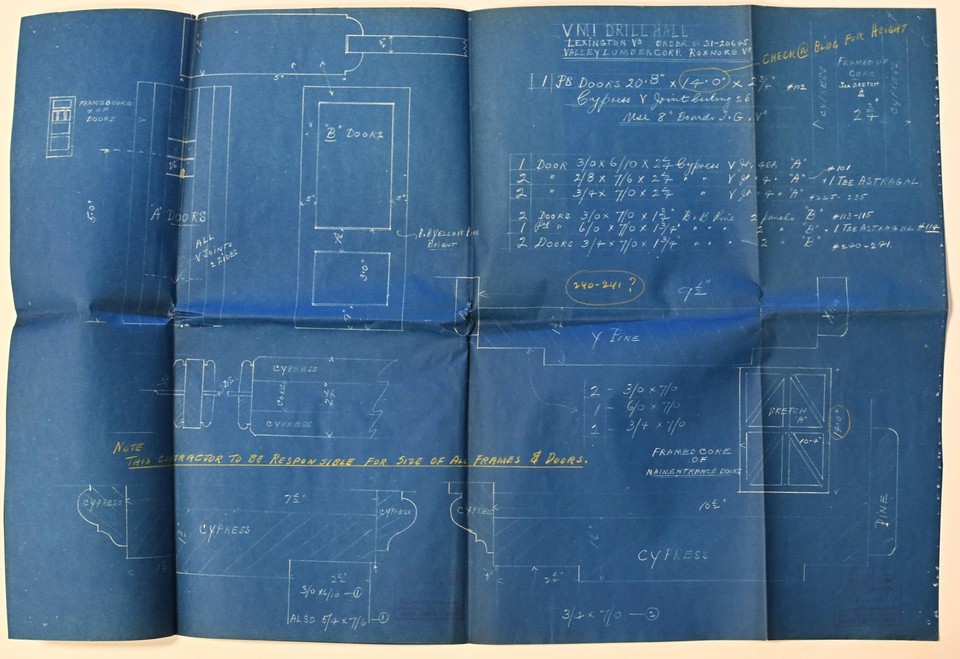 CONTRACTOR’S BLUEPRINT VMI MEASURED DRAWINGS FOR THE VMI DRILL HALL ...