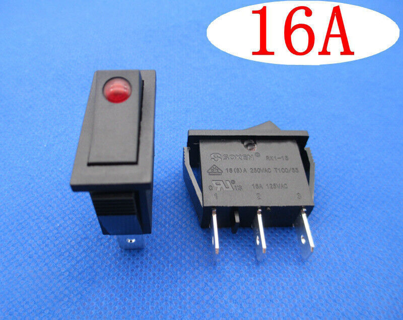 1PC Rocker Switch 16A 125/250VAC T100/55 3 Pins 2 Positions Maintained ...