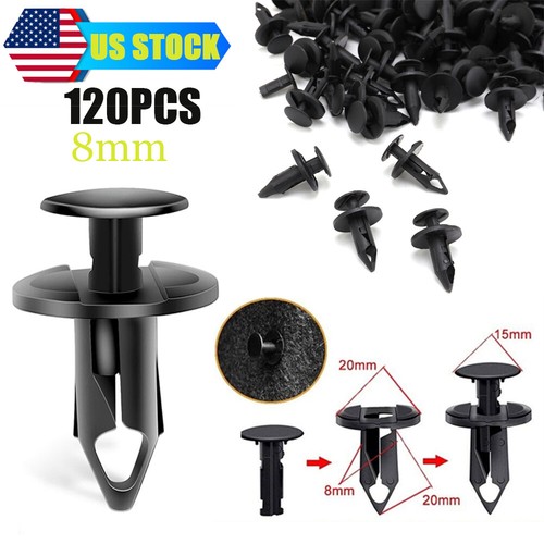 120PCS 8mm Bumper Clips Auto Car Hole Retainer Rivets Fastener Fender ...