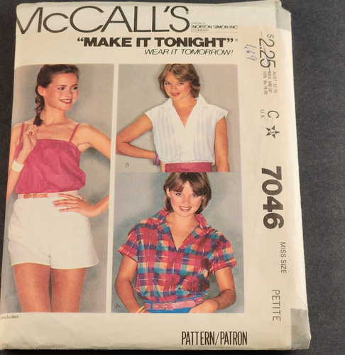 McCall's 7046 Vintage Sewing Pattern 1980 Misses Shirt and Camisole ...