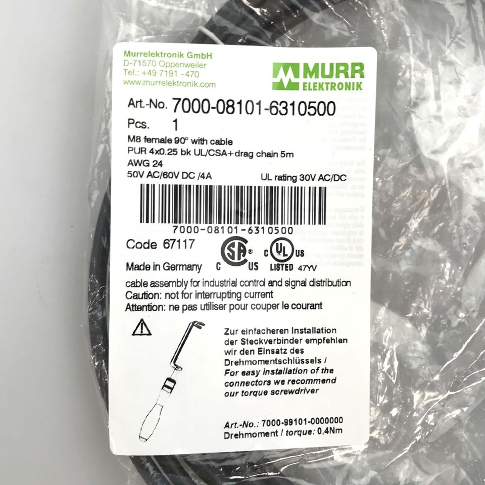 MURR ELEKTRONIK Verbindungskabel 7000-08101-6310500 OVP | eBay