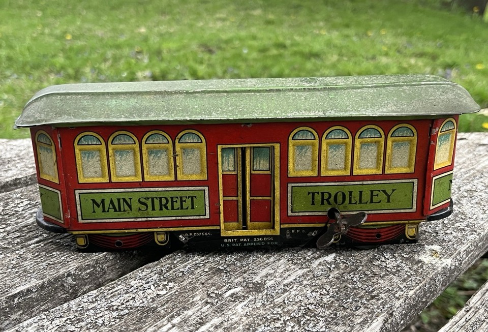 Vintage Litho Fischer Nifty Main Street Trolley Wind Up Mechanical Toy ...