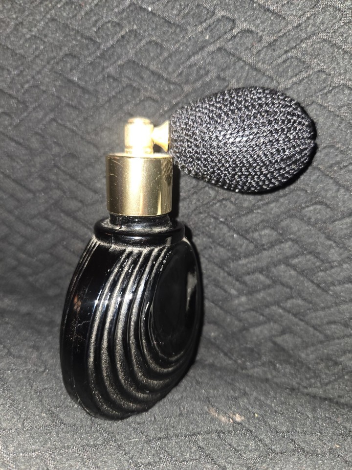 Blue Cut Glass Perfume Atomizer Bottle Black Bulb Vintage Style Vanity ...