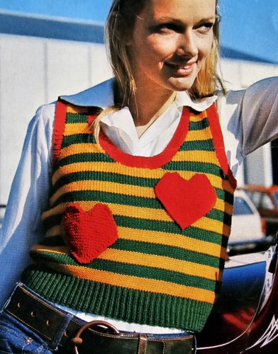1970s Scopp Neck Retro Vest Hearts Striped DK Shepherd 207 Knitting ...