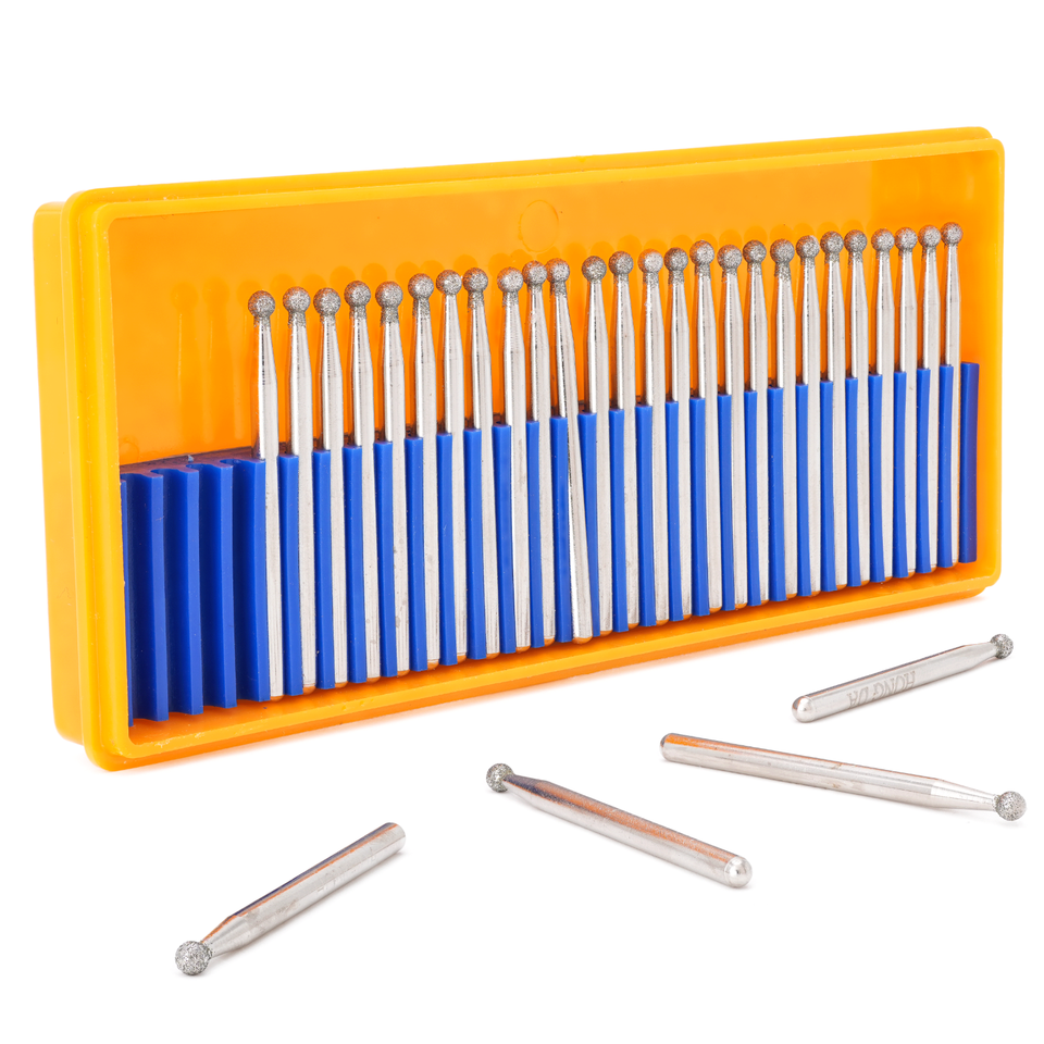 30Pcs Shank 3/32" Diamond Grinding Head 1-3mm Round Ball Bits Carving ...