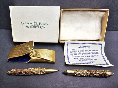 Antique Miniature Pen and Pencil Set Gold in color with Jewels with ...