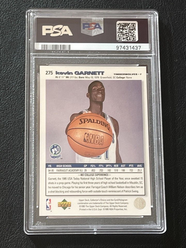 1995 Collector's Choice Kevin Garnett #275 PSA 10 GEM MINT RC Rookie ...