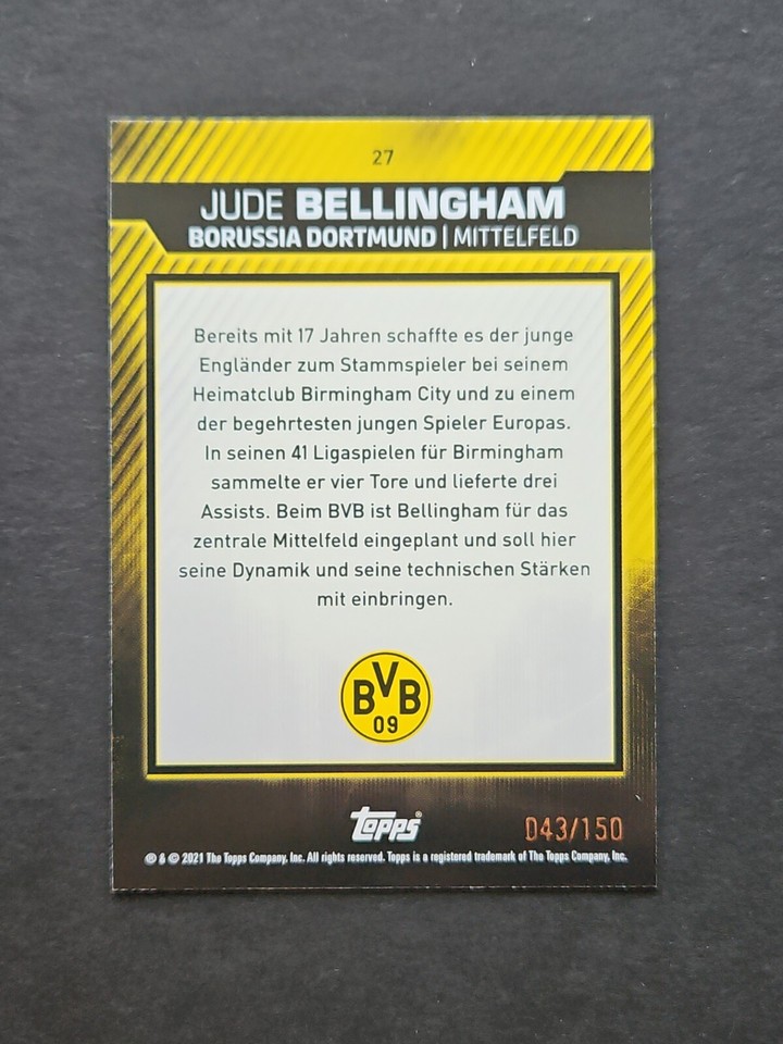 JUDE BELLINGHAM # /150 - 2021 Topps BVB Team Set Yellow Rookie card RC ...