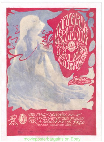 MOBY GRAPE & THE SPARROWS POSTER On Linen AVALON BALLROOM 1st Printing ...