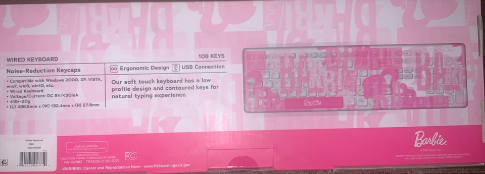 Barbie Wired Keyboard Culturefly, USB Connection, Ergonomic Design Pink ...