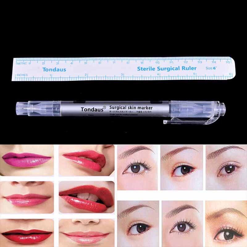 Surgical Skin Marker Pen Tattoo Piercing Permanent Eyebrow Measure With Ruler-$4 | eBay