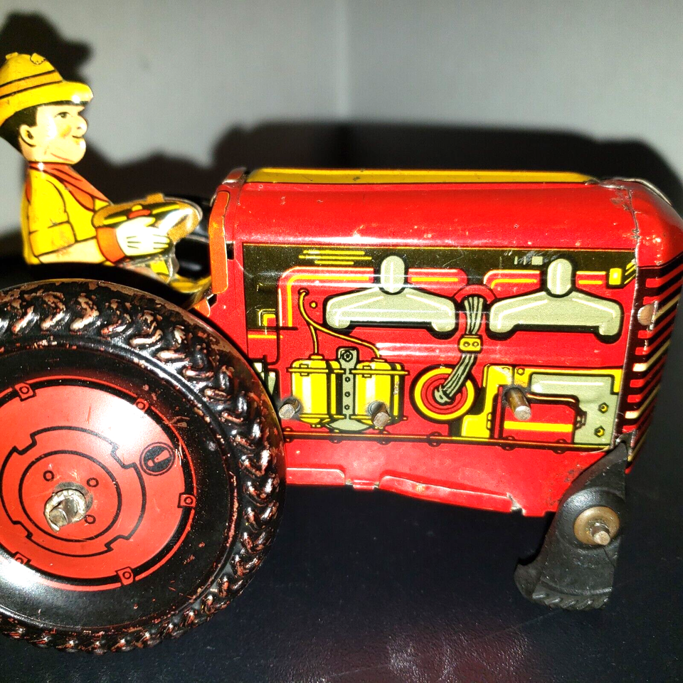 MARX TIN LITHO WINDUP MIDGET FARM TRACTOR & ATTACHMENTS 1940's TOY | eBay