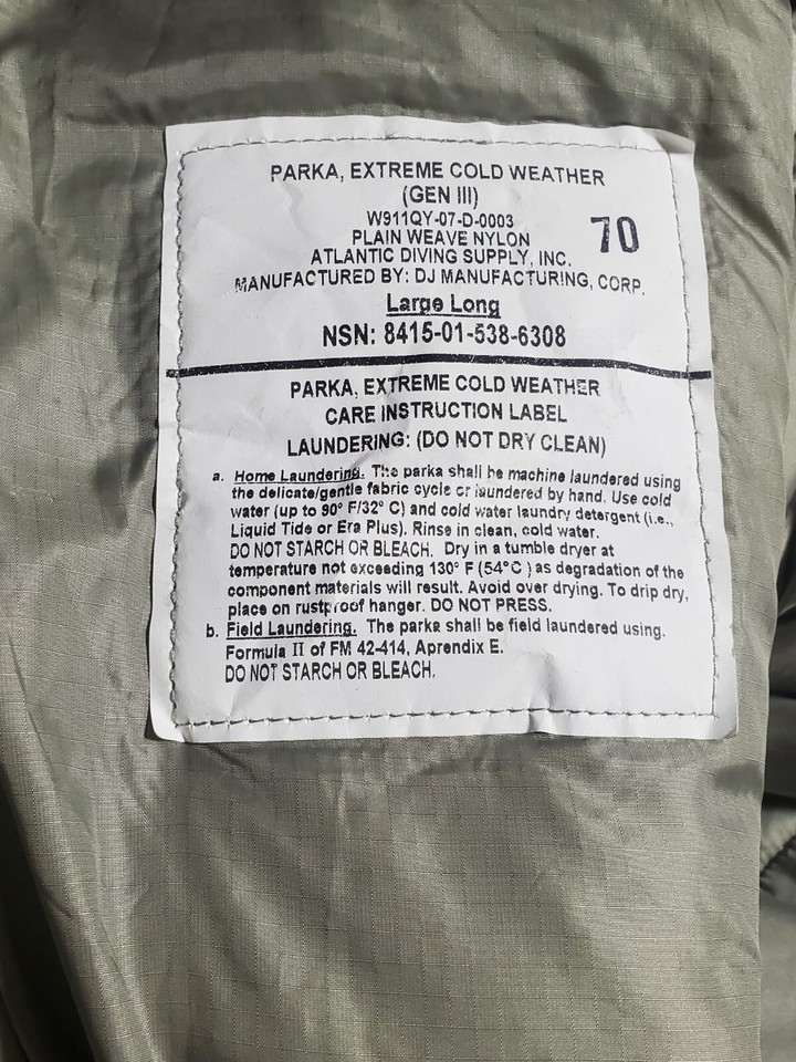 ECW Gen 3 Level 7 Light Super Warm Cold Weather GI Parka Jacket Pants ...