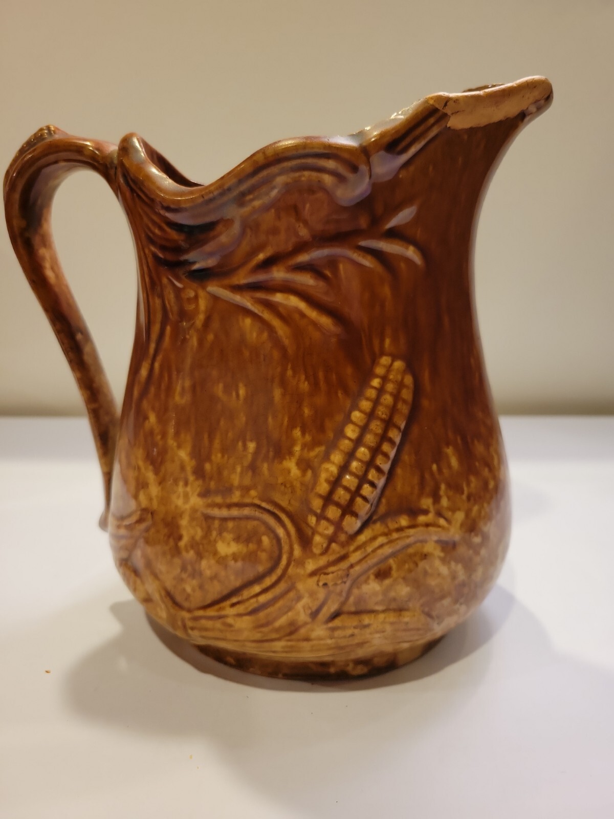 Large Antique Bennington Rockingham Brown Glaze Stoneware Corn Pitcher ...