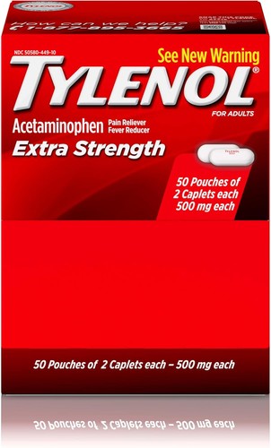 Tylenol Extra Strength Caplets, 500 mg Pain Reliever - 50 pouches of 2 ...