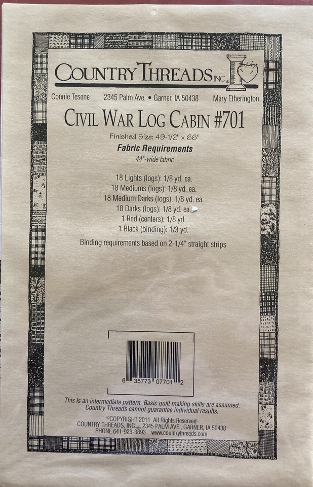 Quilt Pattern: "Civil War Log Cabin" #701 by Country Threads | eBay