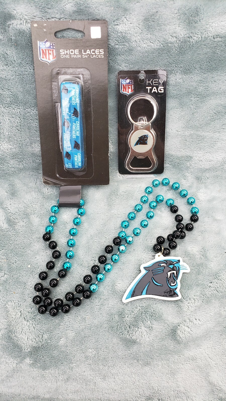 Carolina panthers sports beads with logo, shoe laces, key chain with ...