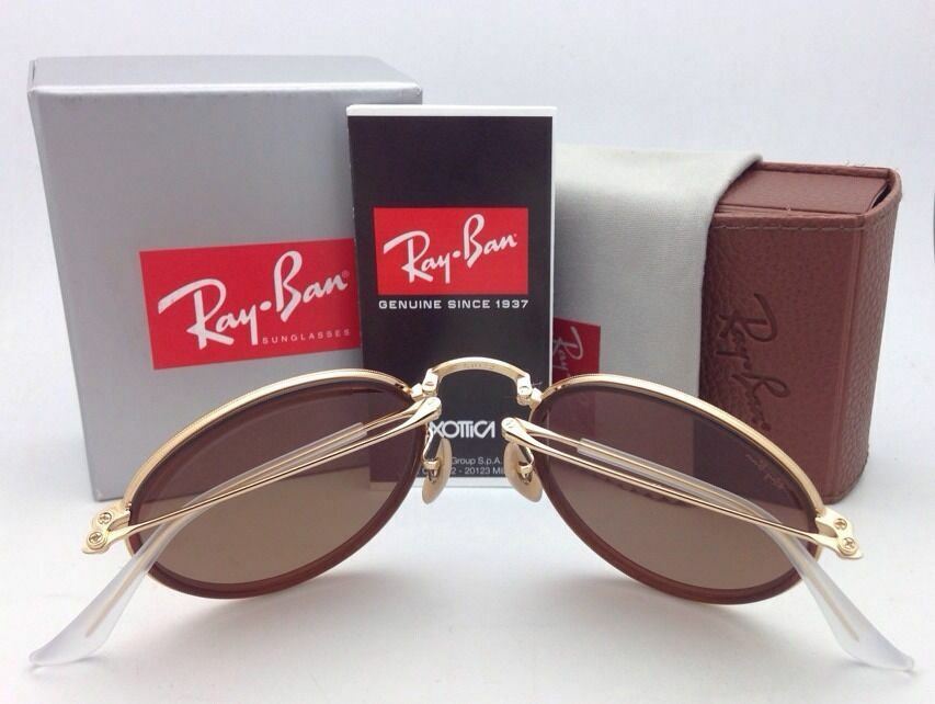 New RAY-BAN Folding Sunglasses RB 3517 001/Z2 Gold Frames w/Brown w ...