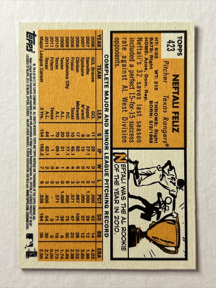 Neftali Feliz Autographed 2012 Topps Heritage #423 In Person P073 | eBay