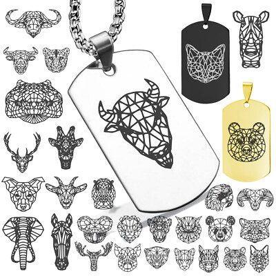 Stainless Steel Geometric Polygon Shape Wildlife Animal Dog Tag Pendant ...