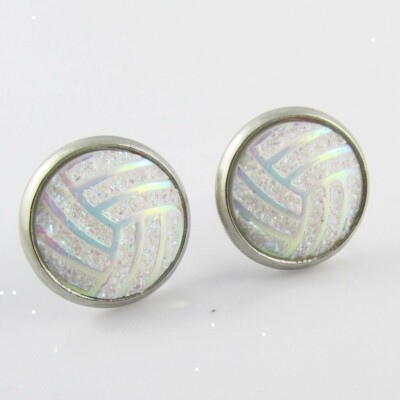 Glitter Netball Stud Earrings 14mm Stainless Steel | eBay