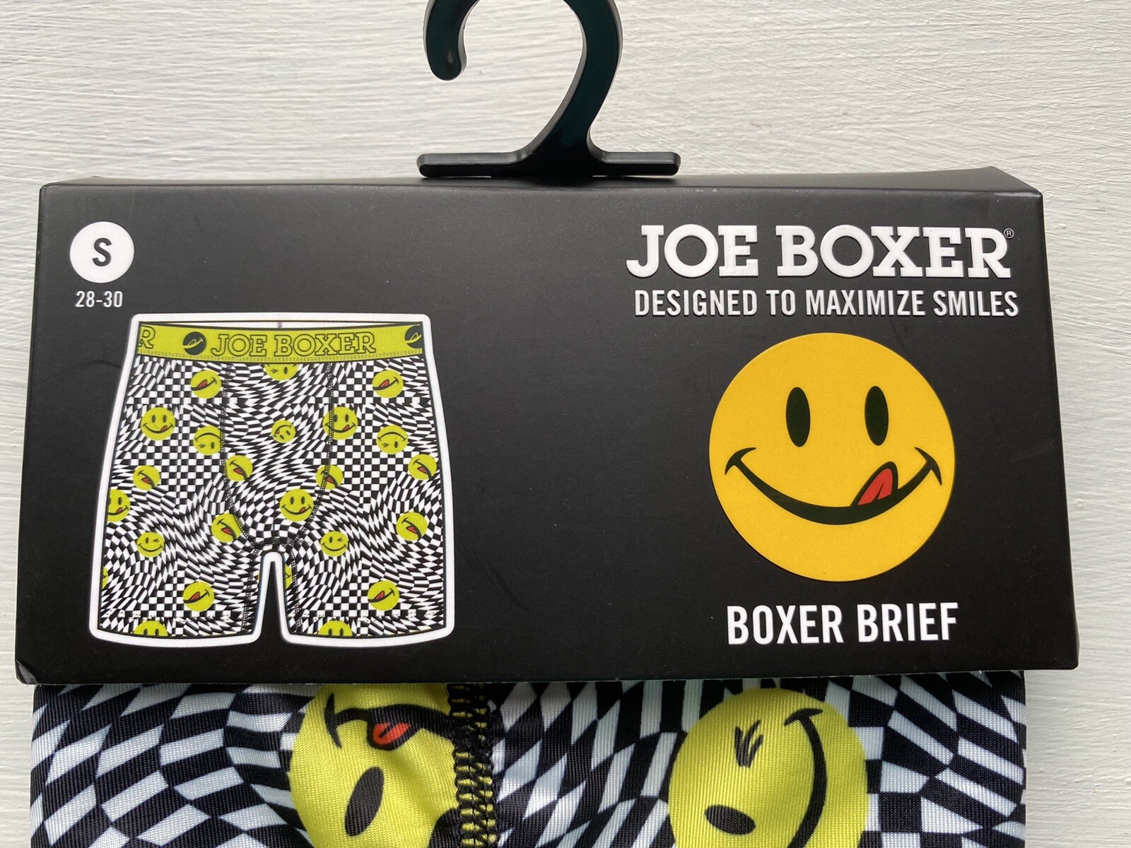 Joe Boxer Briefs Smiley Face Emoji Psychodelic Black White Mens S Small ...