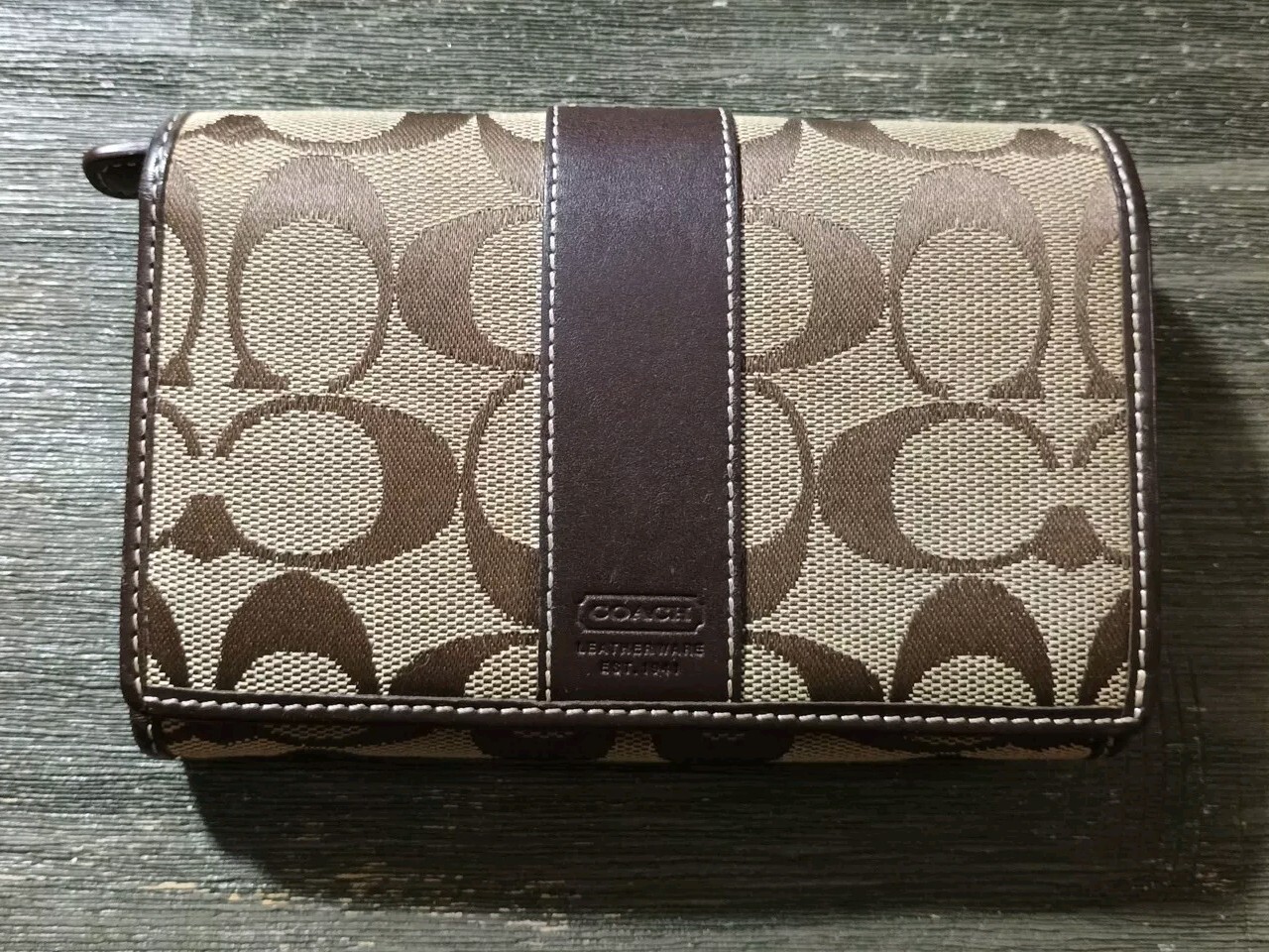 Coach Signature Logo Canvas Leather Brown Bifold Wall… - Gem