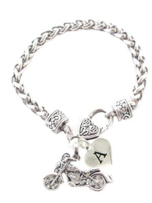 Custom Motorcycle Biker Chopper Silver Chain Bracelet Choose Initial ...