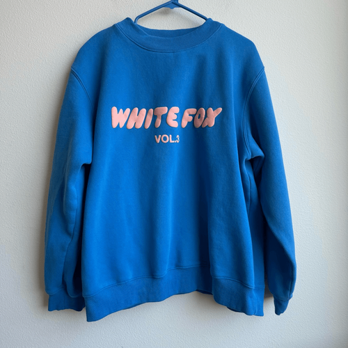 White Fox Offstage Volume 3 Azure Blue Pink Letters Oversize Crew Size ...