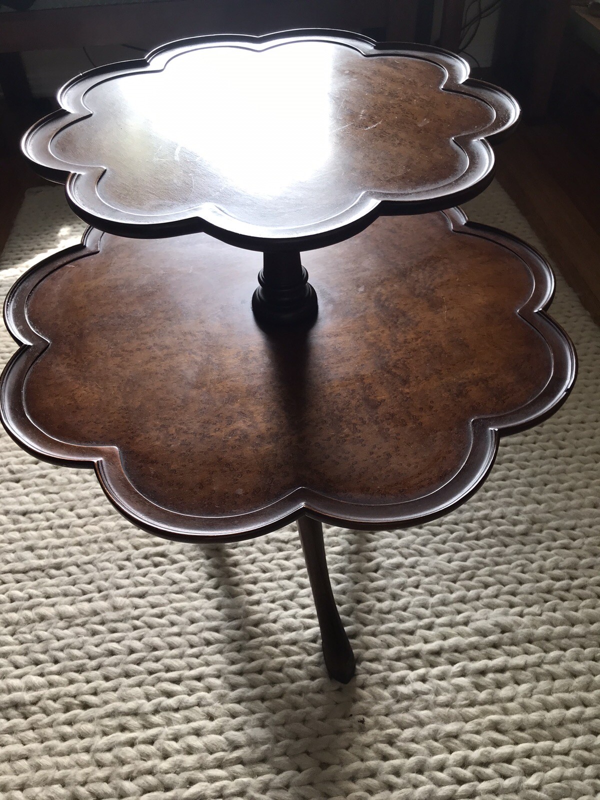 ANTIQUE/VINTAGE BIRDSEYE MAHOGANY REVOLVING TWO-TIER PIE CRUST EDGE ...