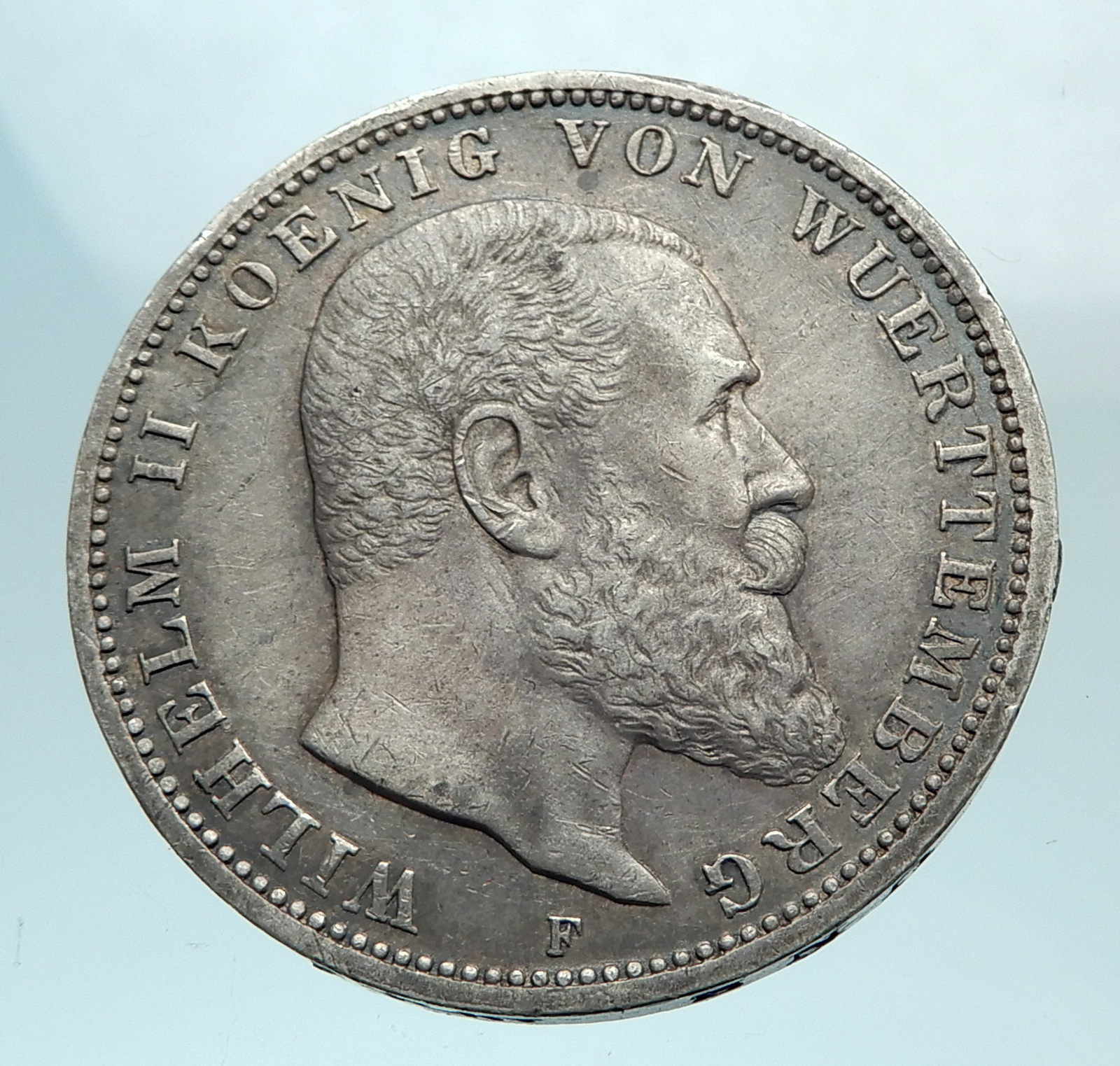 1914 F Germany GERMAN STATES Wurttemberg w WILHELM II Genuine Silver ...