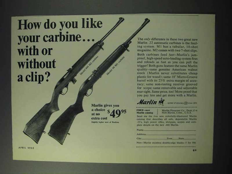 1965 Marlin Model 989 M2, Model 99 M1 Carbine Ad | eBay