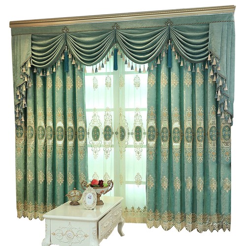 Custom European embroidery high-end green cloth curtain valance drape ...