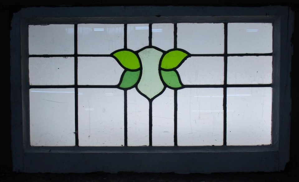 OLD ENGLISH LEADED STAINED GLASS WINDOW TRANSOM SIMPLE ABSTRACT 31" x ...