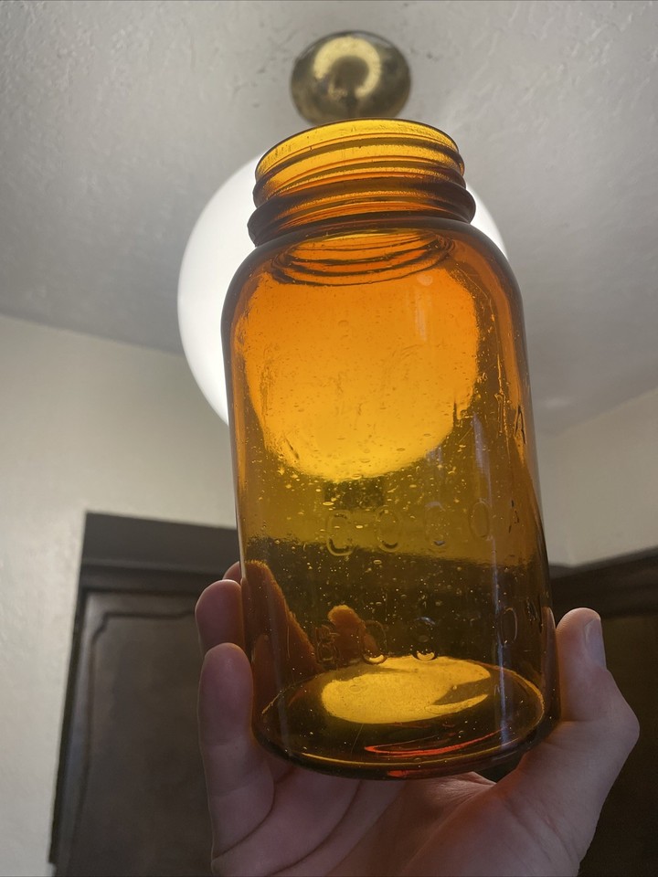 Vintage WAN ETA COCOA BOSTON Ball jar w/zinc lid Brown seed bubbles NO ...