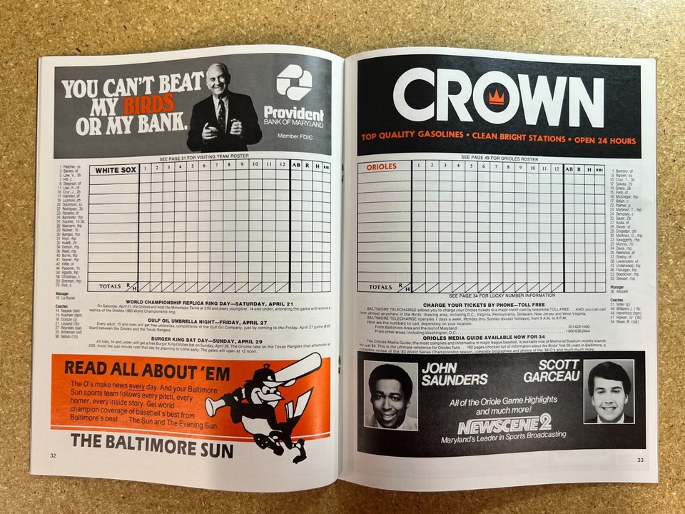 1984 Baltimore Orioles Official Team Scorebook VTG Baseball Cal Ripken ...