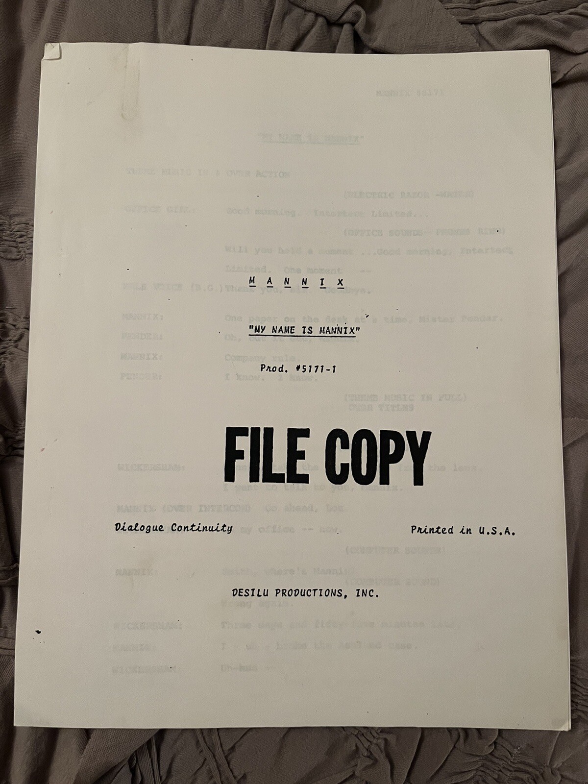 Mannix | "My Name is Mannix" TV Episode 1 Dialogue Continuity Script ...