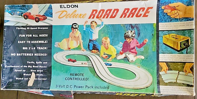 1960s ELDON DELUXE ROAD RACING SET 1/32 SLOT CAR SET WITH CARS BOXED ...