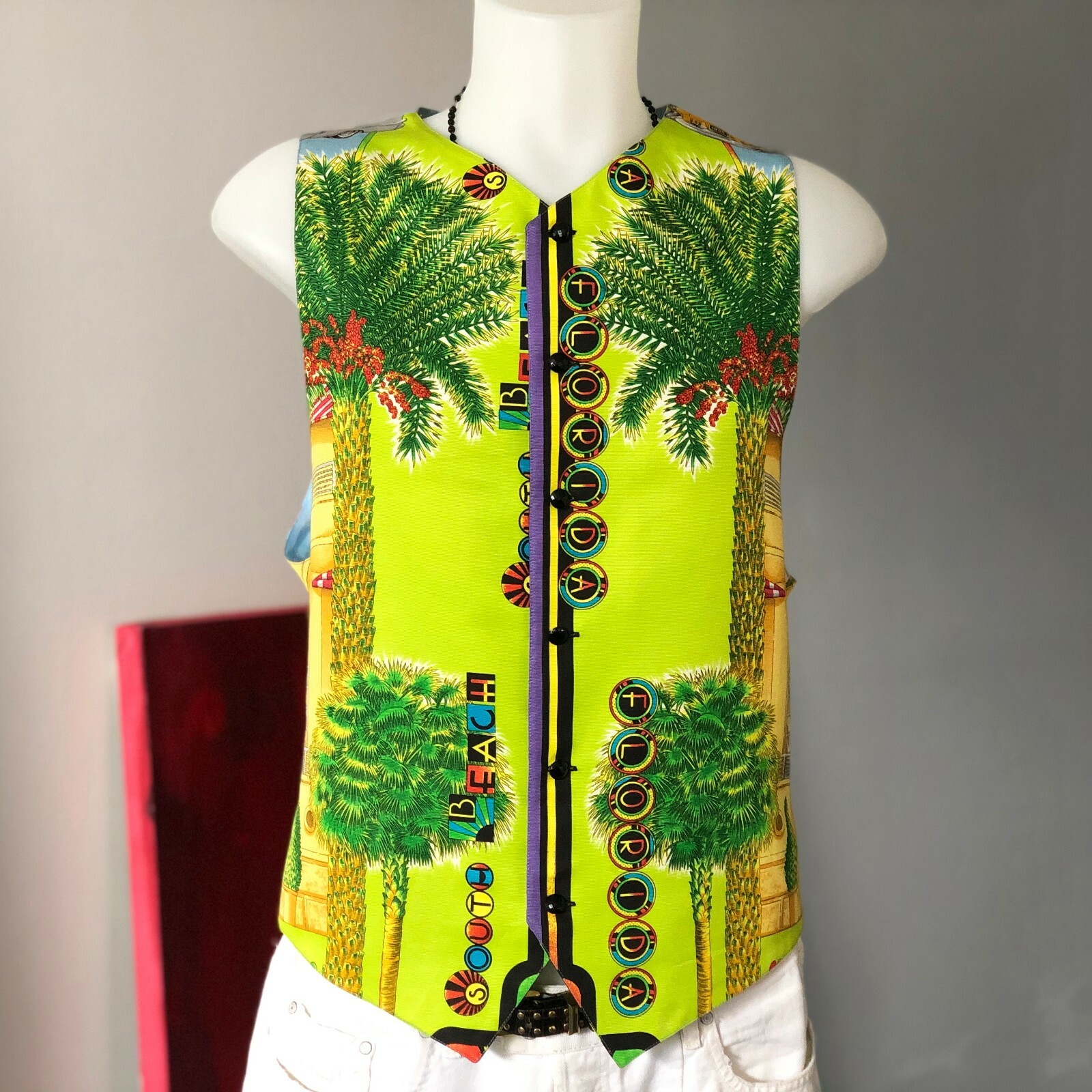 GIANNI VERSACE cotton & silk vest Miami print size IT… - Gem