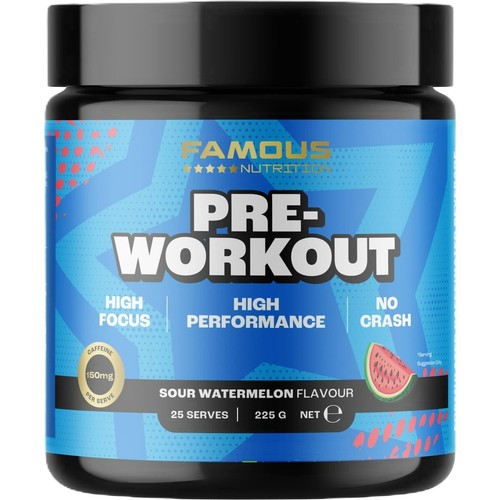 Famous Nutrition Pre Workout Powder Sour Watermelon Flavour 225g | eBay
