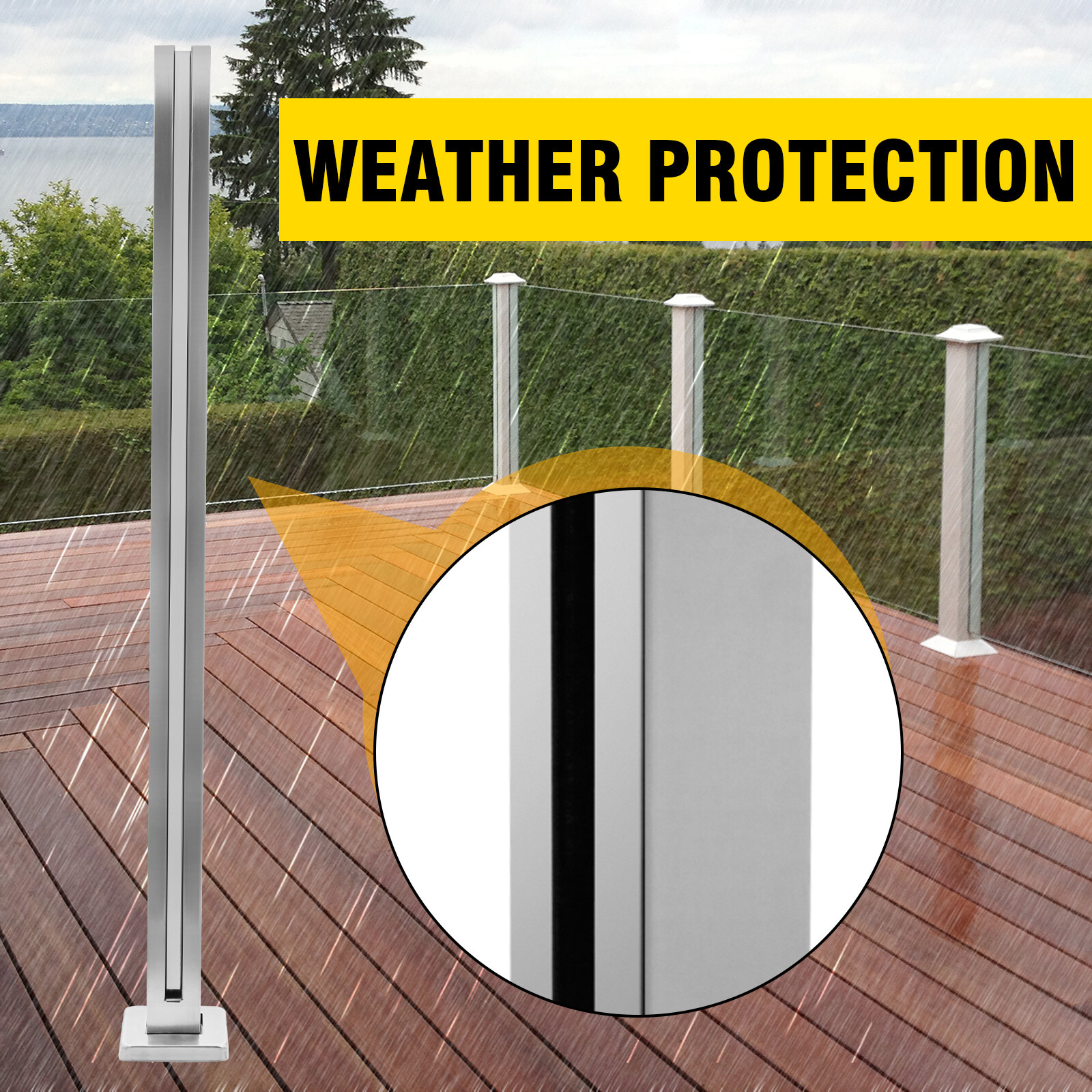 35.8in Glass Panel Middle Post with Spigot Slots & Sturdy Base for Deck ...