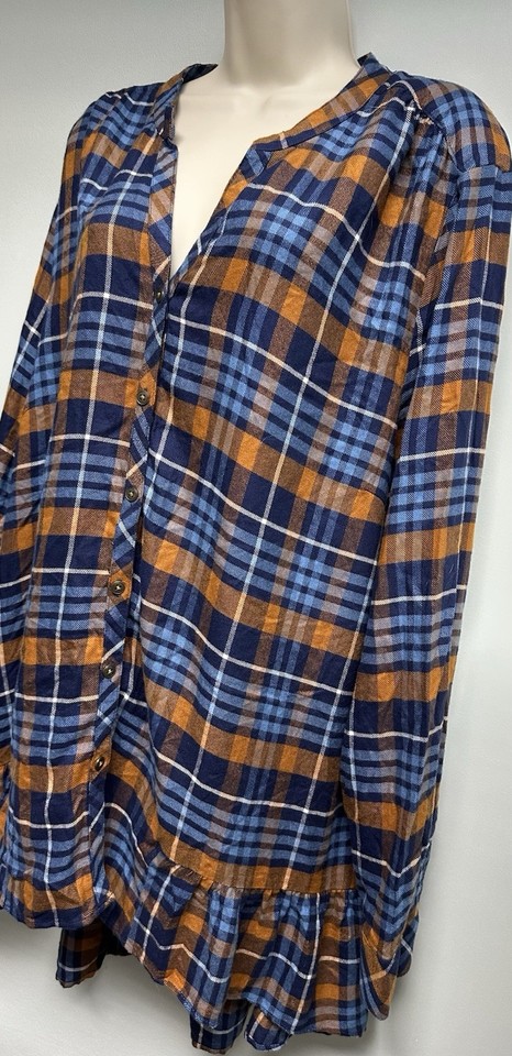 Matilda Jane Women’s Plus Size XXL Brown Blue Plaid Tunic Shirt Dress w ...