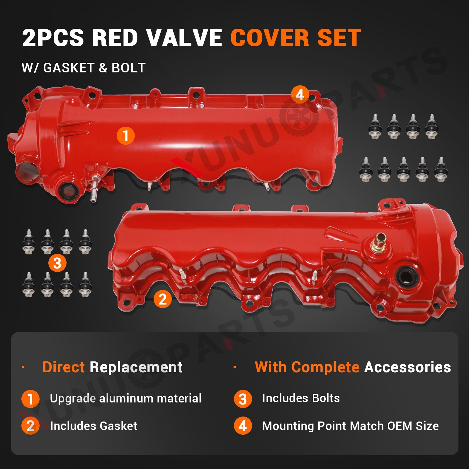 2X Red Valve Cover Set for 2005-2010 Ford Mustang 2005-2014 Expedition ...