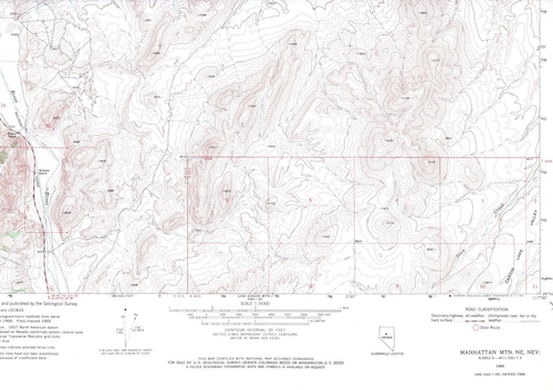 Manhattan Mtn. NE, Nevada 1969 Vintage USGS Topo Map 7.5 Quadrangle ...