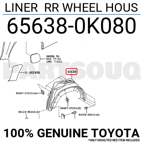 656380K080 Genuine Toyota LINER RR WHEEL HOUS 65638-0K080 | eBay