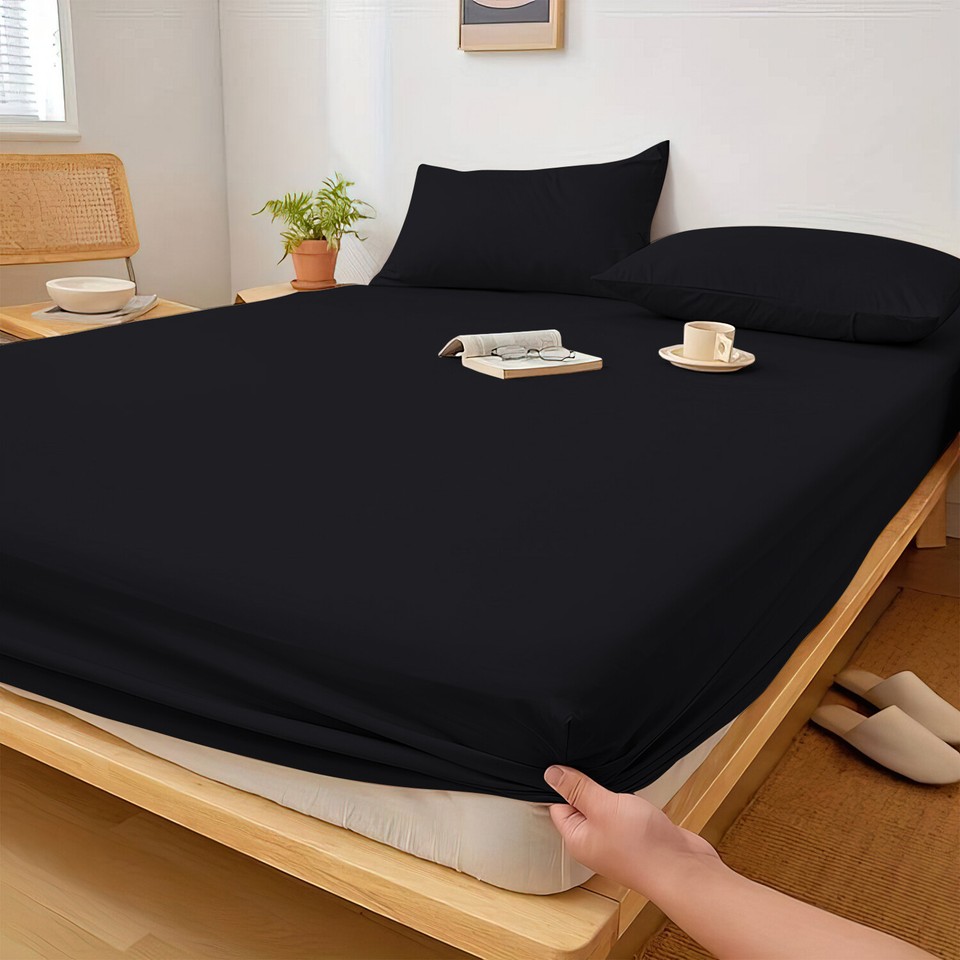 Extra Deep 25 cm Full Fitted Sheet Bed Sheets Single Double King Super ...