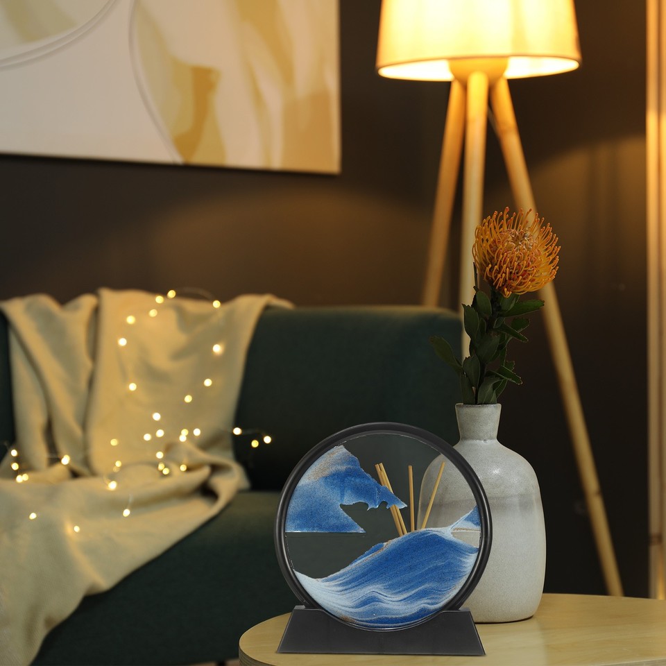 Moving Sand Art Liquid Motion, 12" Sand Art Display, Blue(Black Frame ...