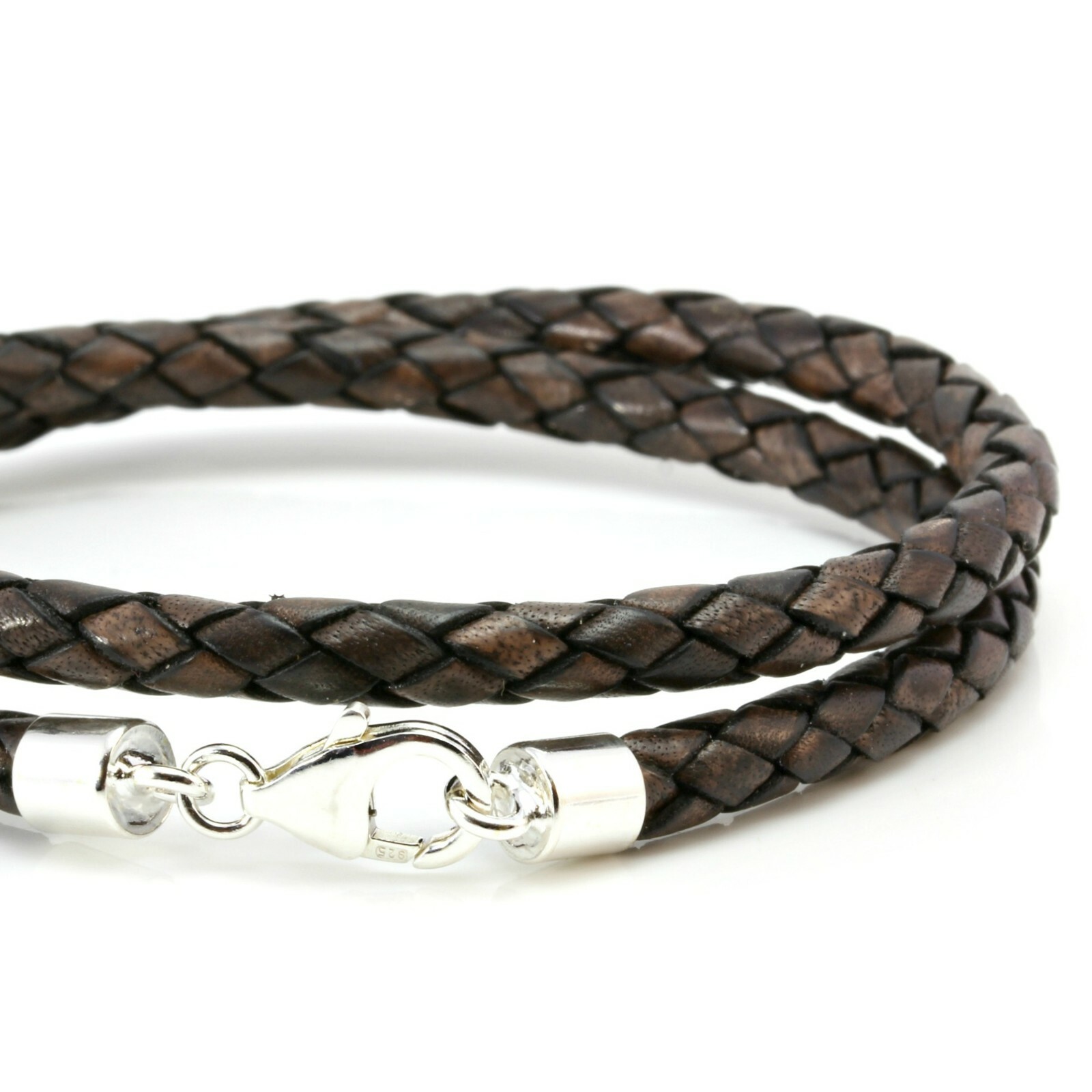 Braided Double Wrapped Leather & Sterling Silver Braceletm Antique ...