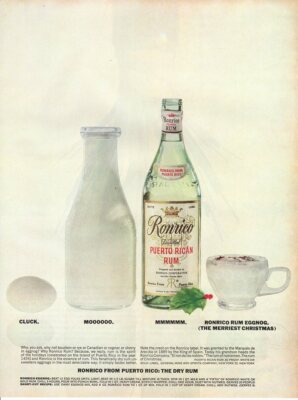 Vintage advertising print Alcohol Ronrico Rum Cluck Mooo Mmm Eggnog ...